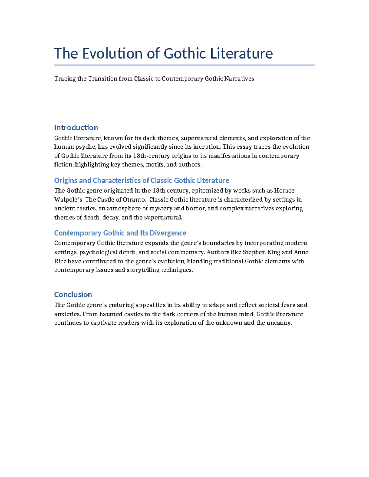 English Essay 4 - adsf - The Evolution of Gothic Literature Tracing the ...