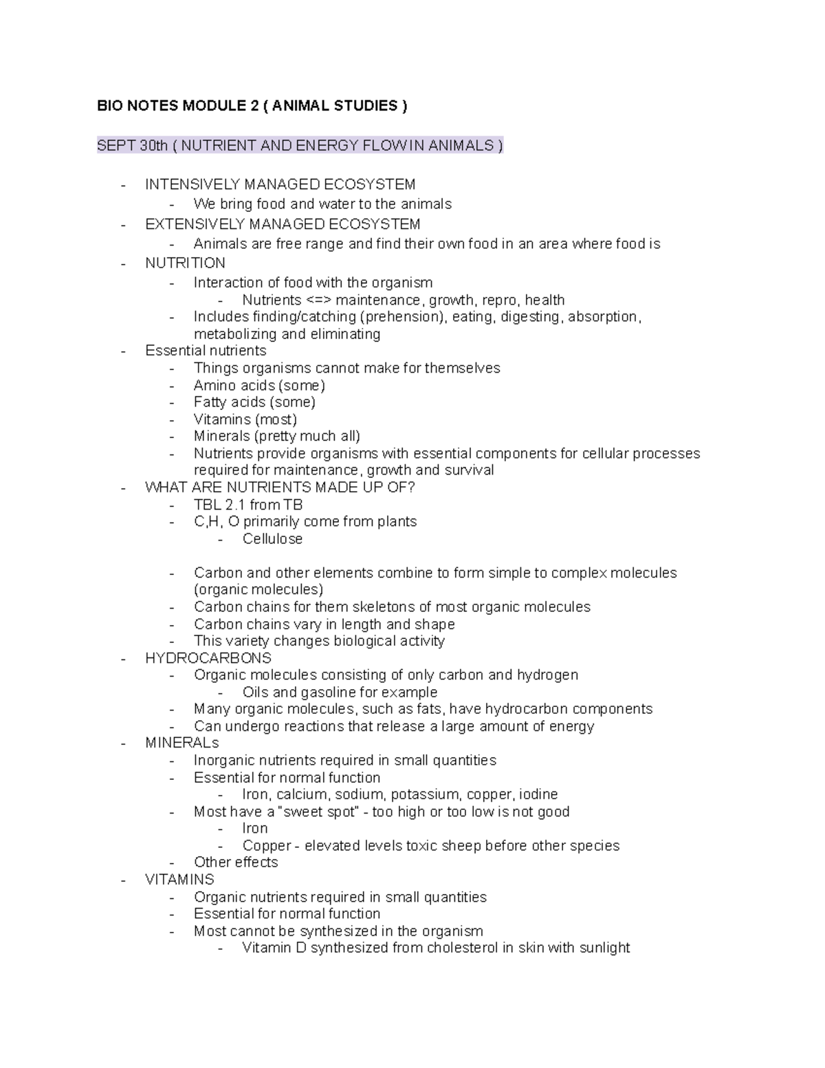 BIO Notes Module 2 ( Animal Studies ) - BIO NOTES MODULE 2 ( ANIMAL ...