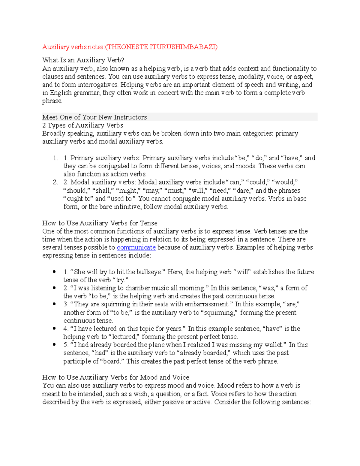 Auxiliary verbs notes - Ahaa - Auxiliary verbs notes:(THEONESTE ...