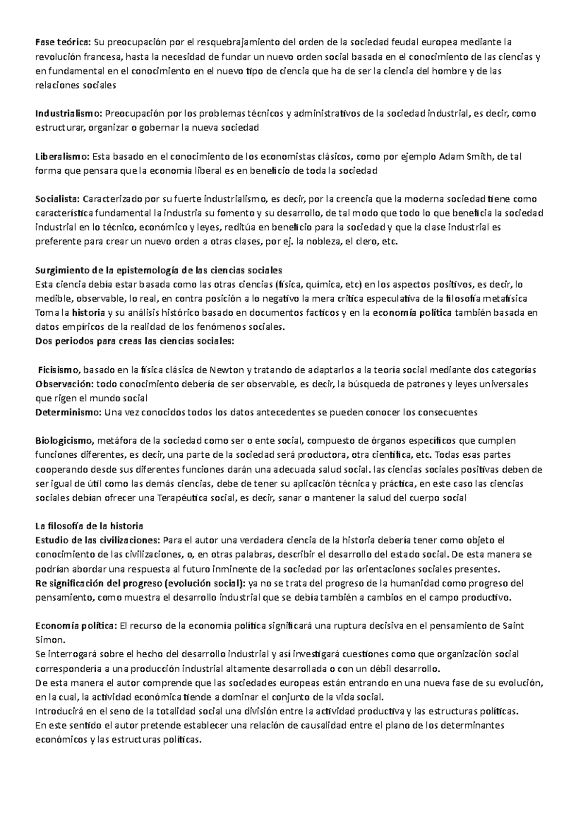 Resumen de Saint- Simon - Fase teórica: Su preocupación por el ...