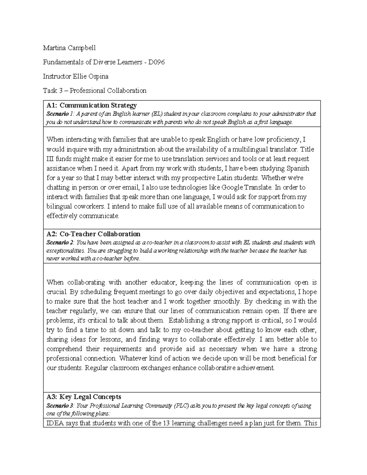 D096 Task 3 - Passed! - Martina Campbell Fundamentals of Diverse ...