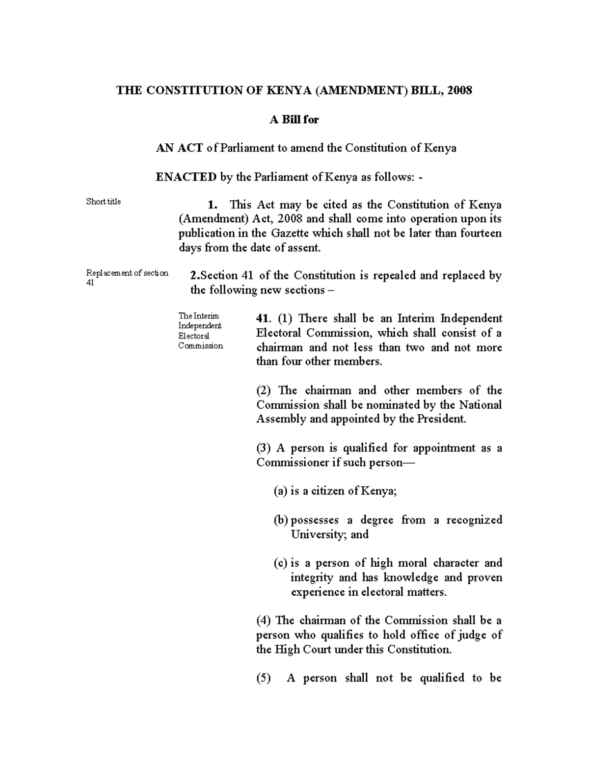 Constitution of Kenya (amendment) Bill, 2008 revised working doc. with ...