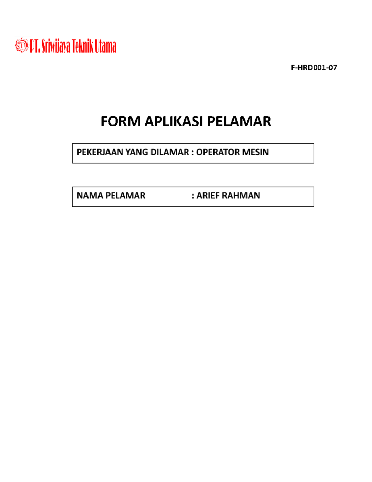 Aplikasi Pelamar BARU (2) - F-HRD001- FORM APLIKASI PELAMAR Form ...