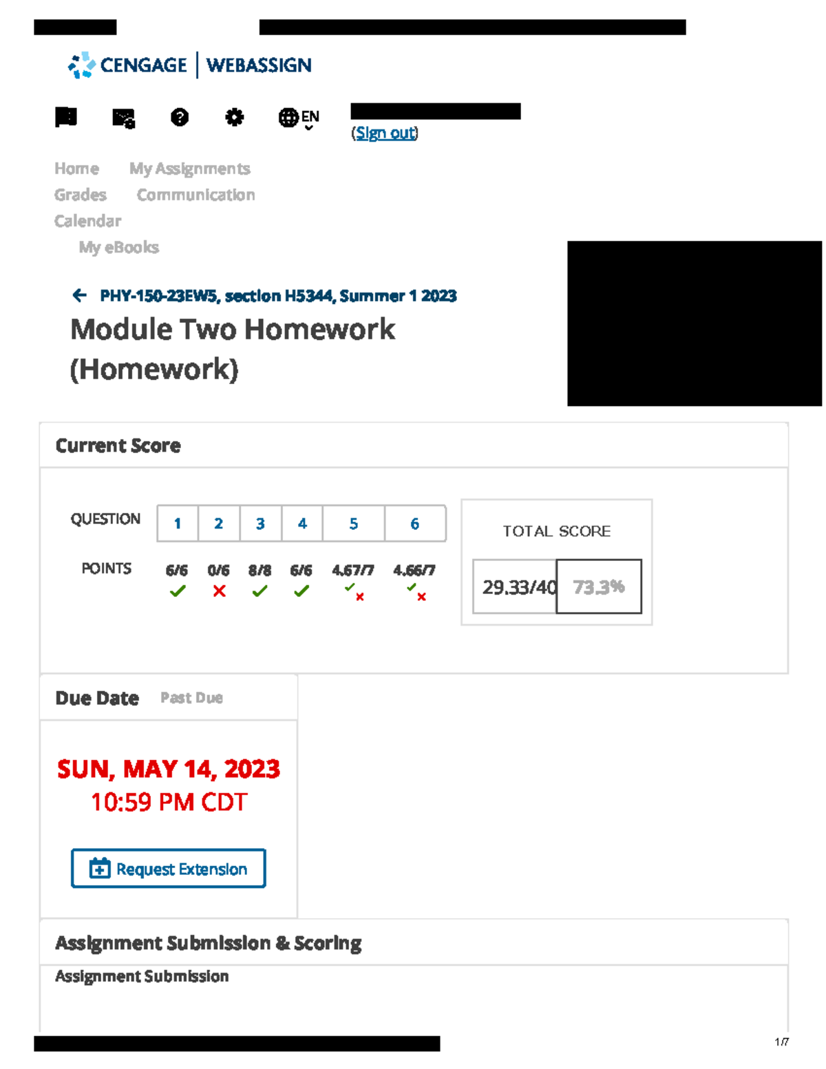 Module Two Homework - PHY-150-grade 73 - EN (Sign out) PHY-150-23EW5 ...