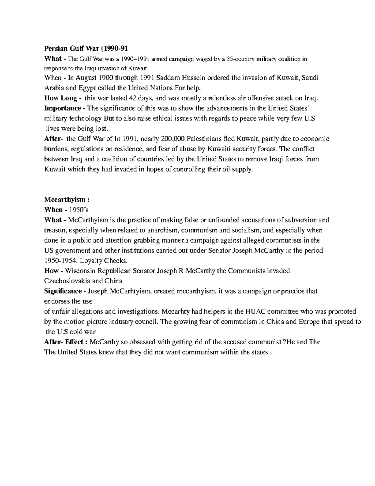 Amst Final study guide - Persian Gulf War (1990- What - The Gulf War ...