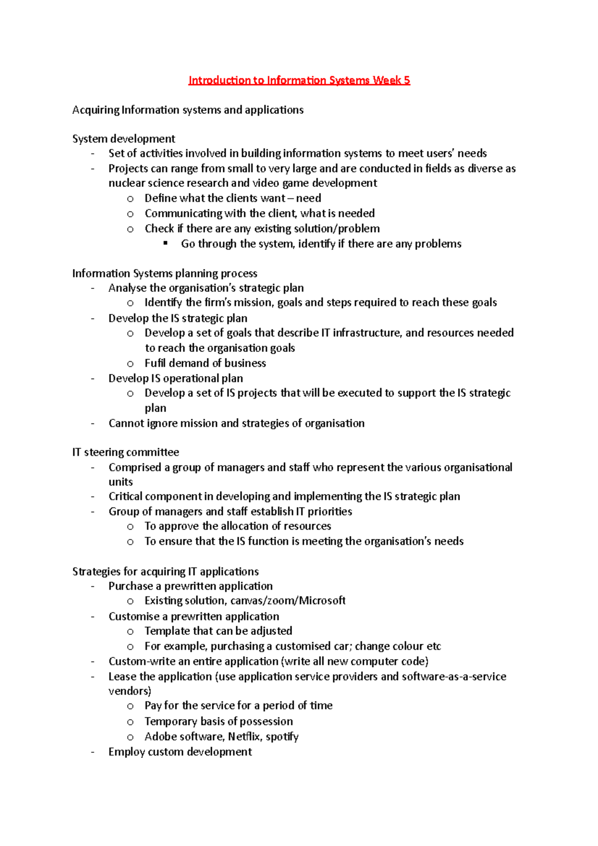 Introduction To Information Systems Lecture 5 Introduction To Information Systems Week 5