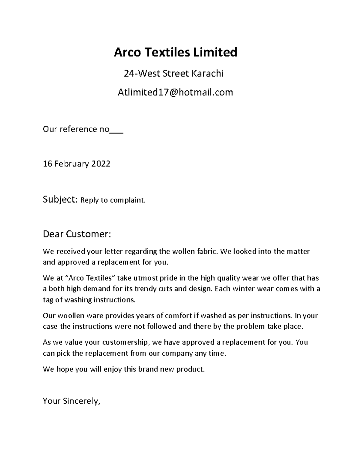 Circular letter 2 - Arco Textiles Limited 24-West Street Karachi ...