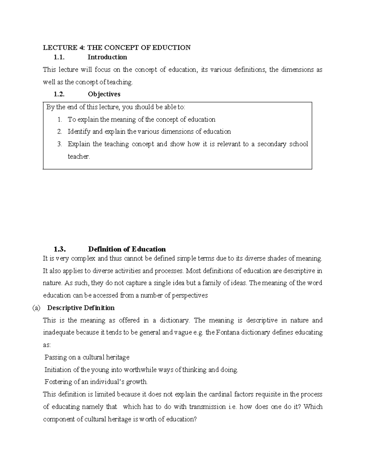 Lecture 4 EDF 121 - Use for personal studies - LECTURE 4: THE CONCEPT ...