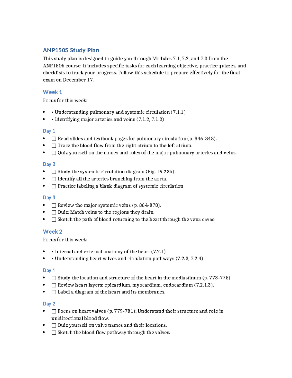 ANP1505 Detailed Study Plan - ANP1505 Study Plan This study plan is ...