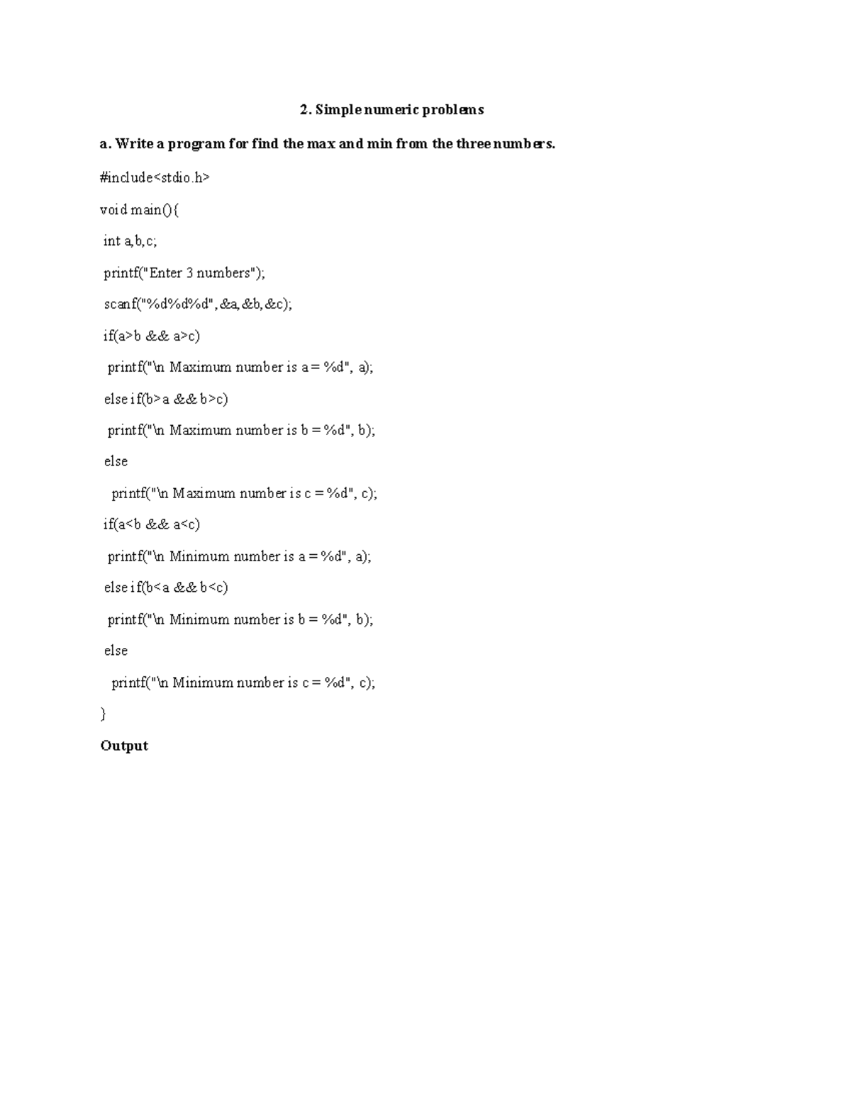 PPS lab programs trade-2 - 2. Simple numeric problems a. Write a ...