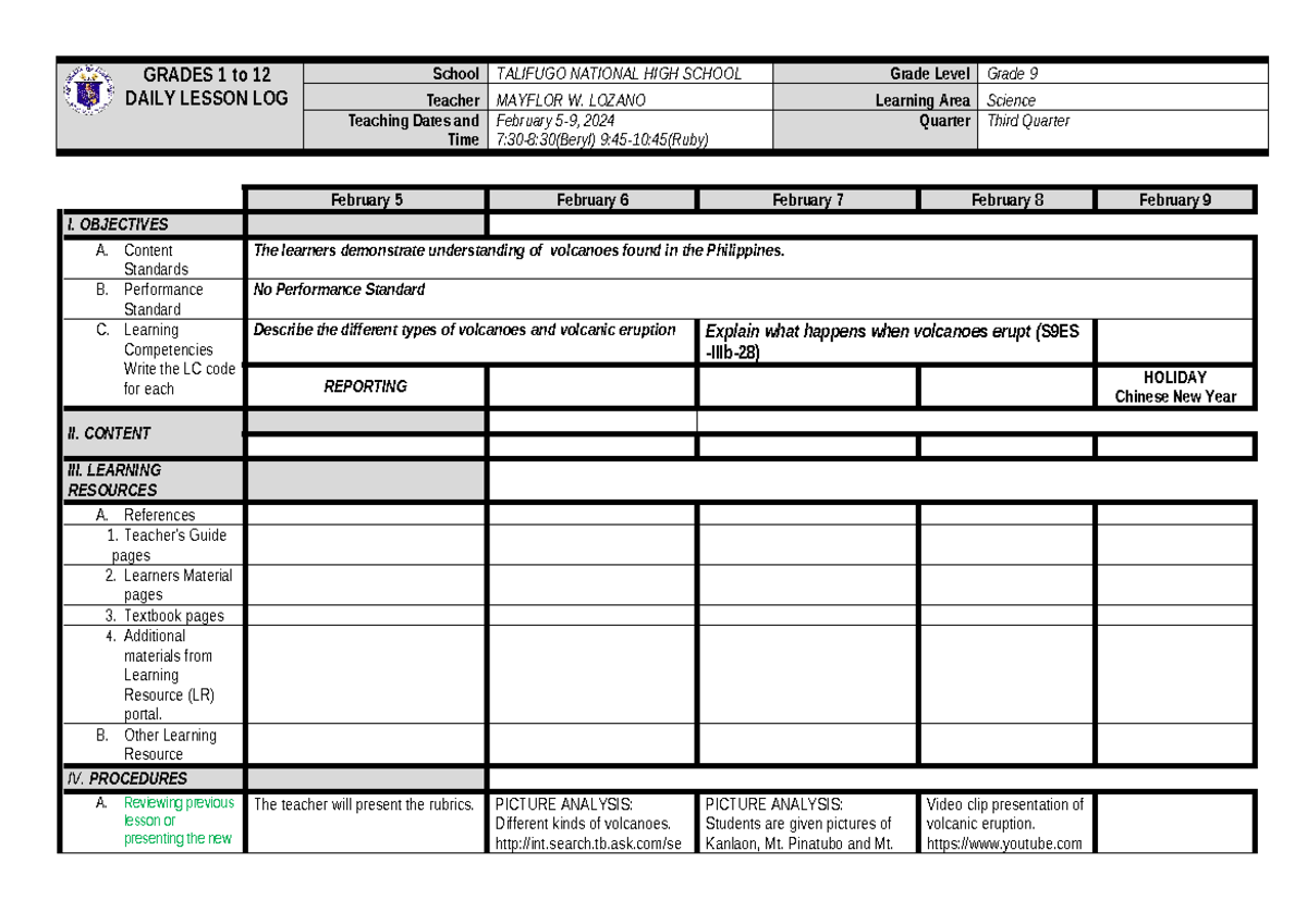 Science 9 W2 - Lesson Plan - GRADES 1 to 12 DAILY LESSON LOG School ...