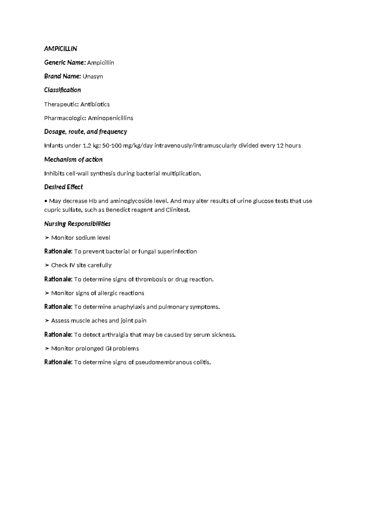 Drug study of Necrotizing Enterocolitis - AMPICILLIN Generic Name ...