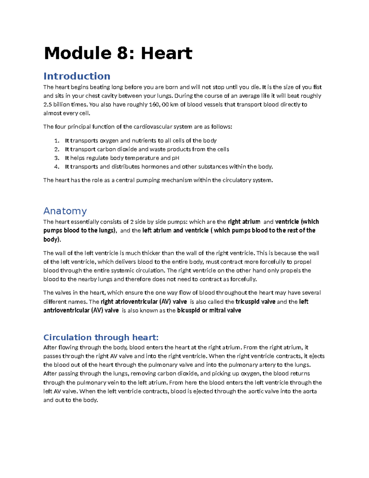 Module 8 Lesson - Module 8: Heart Introduction The heart begins beating ...