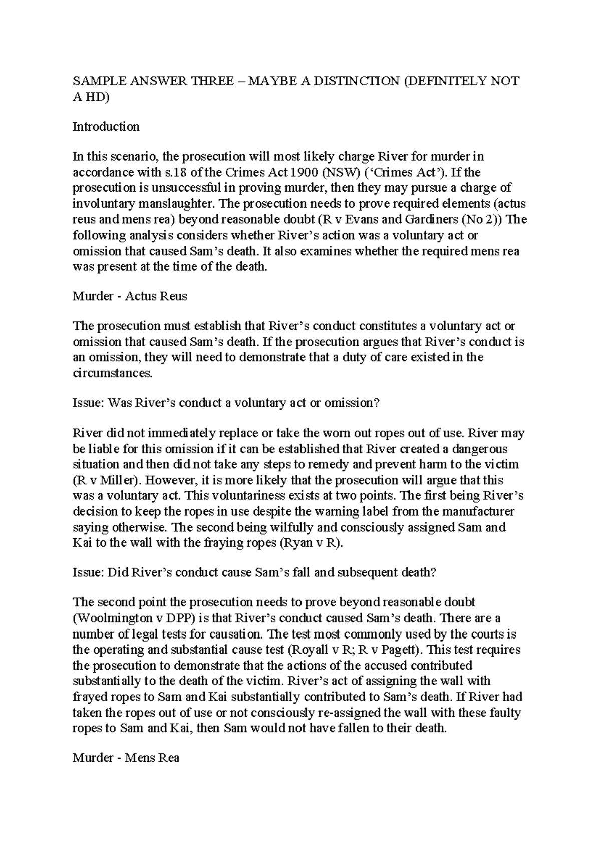 Problem Question Sample Answer HD - SAMPLE ANSWER THREE – MAYBE A ...