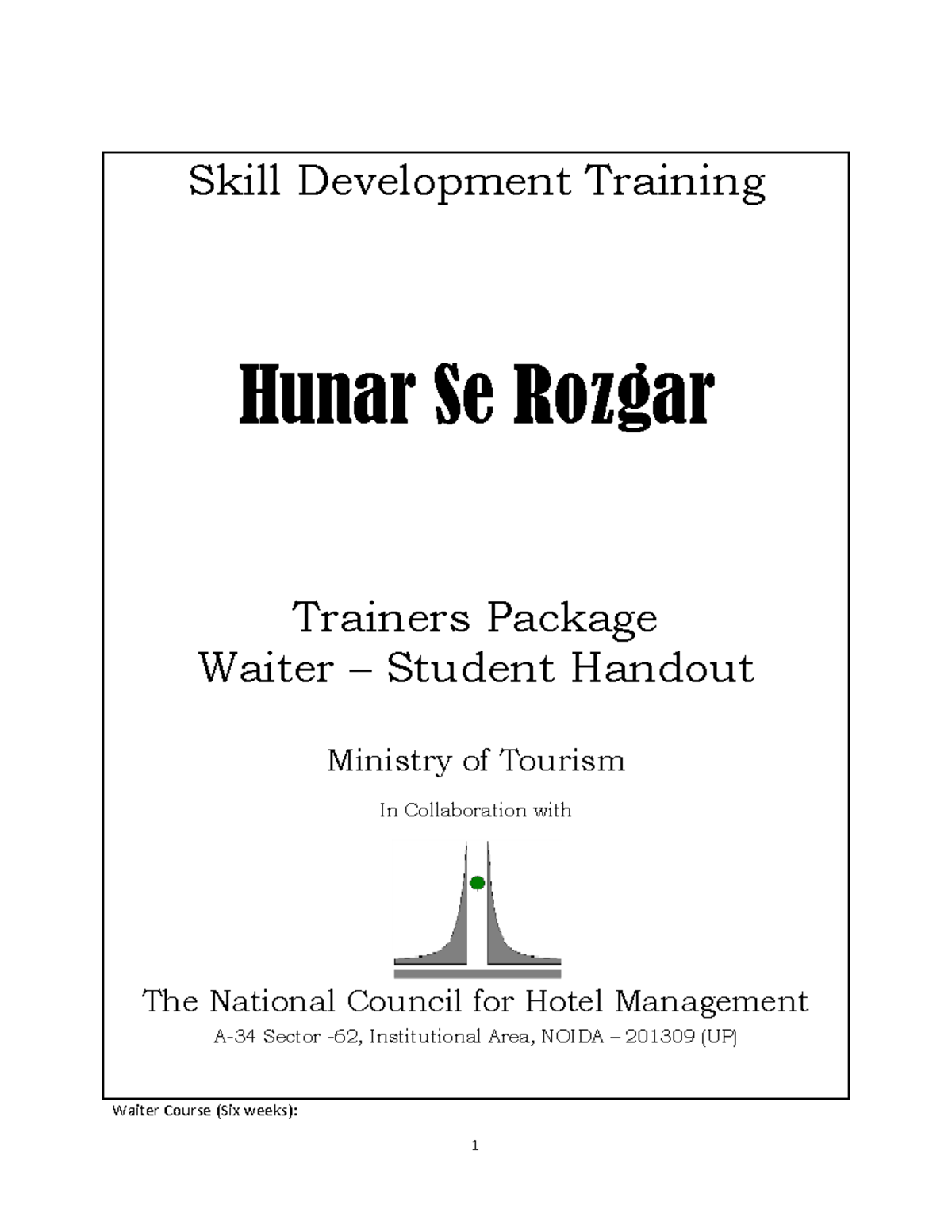 HSR F B Service Student handout - Skill Development Training Hunar Se ...