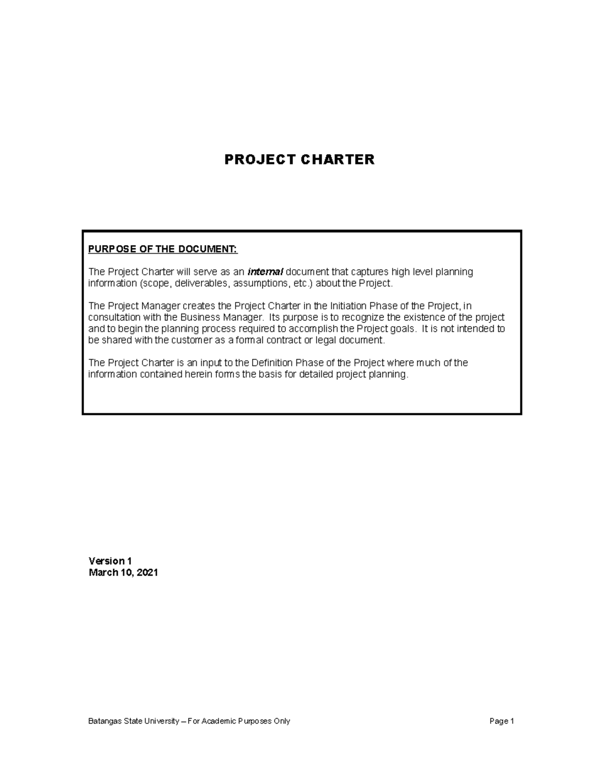 Sample-Project-Charter - PROJECT CHARTER PURPOSE OF THE DOCUMENT: The ...