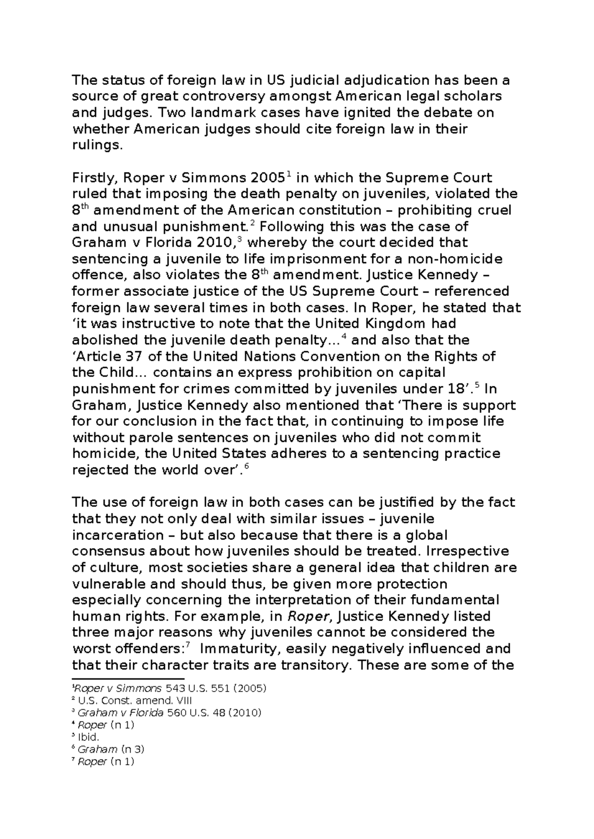 Assessment 1 - The status of foreign law in US judicial adjudication ...