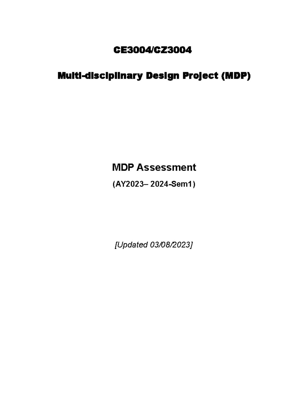 MDP assessment and system checklist - CE3004/CZ Multi-disciplinary ...