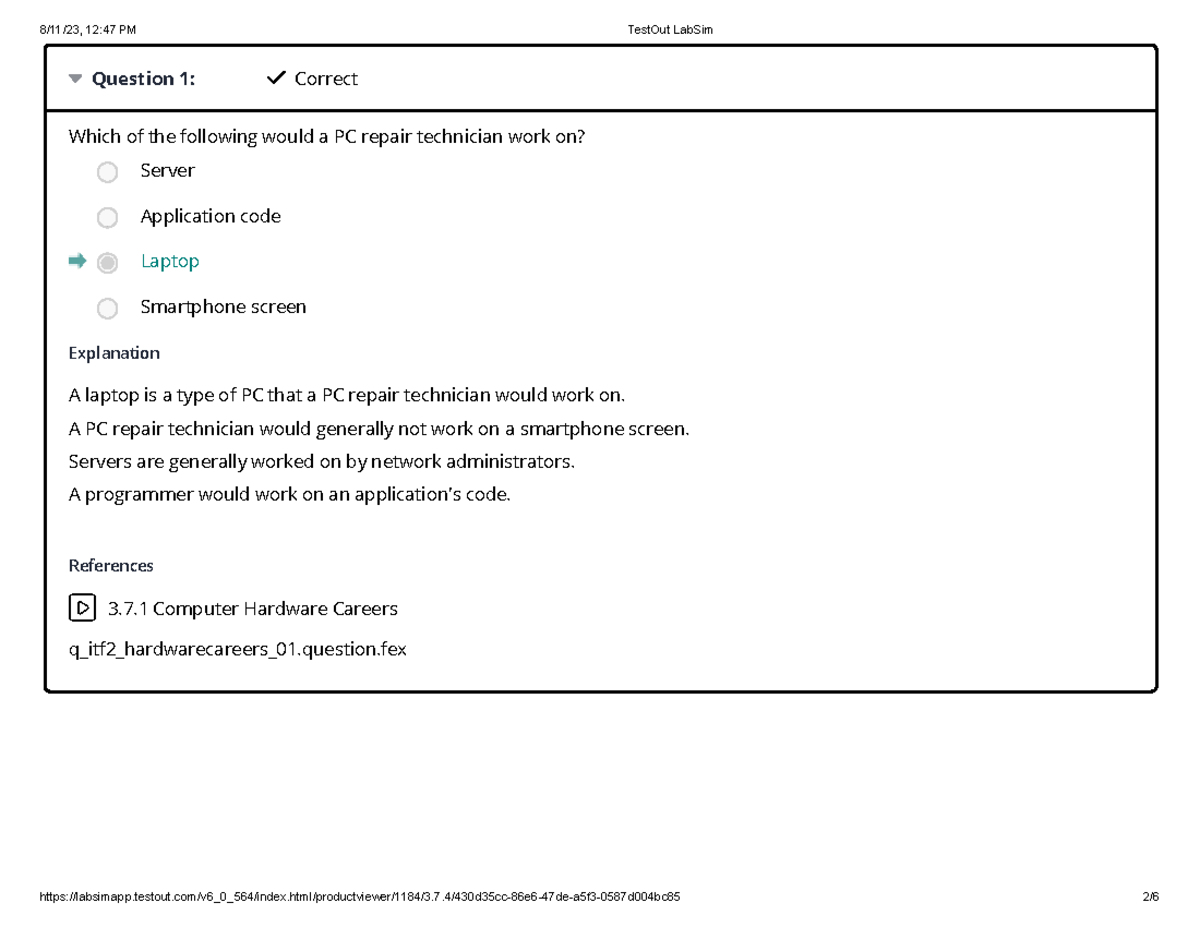 Test Out Quiz Chapter 3.7.4 - Question 1: Correct Which of the ...