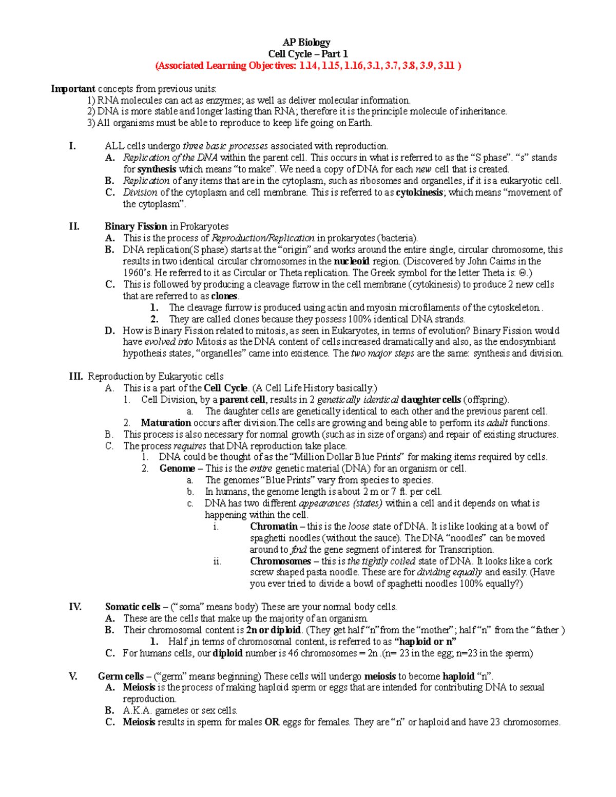 AP Biology Cell Cycle Part 1 Outline - AP Biology Cell Cycle – Part 1 ...