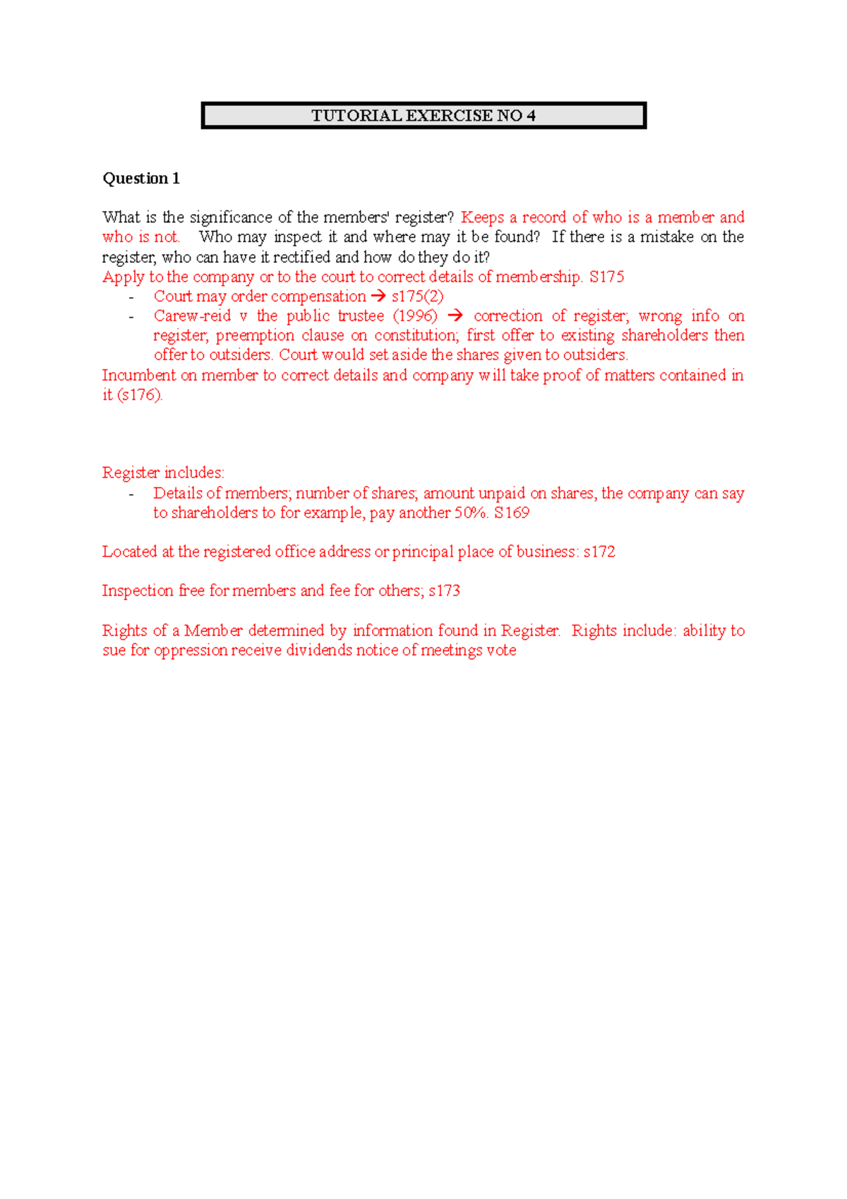 Tutorial Exercise NO 4 - tute work - TUTORIAL EXERCISE NO 4 Question 1 ...