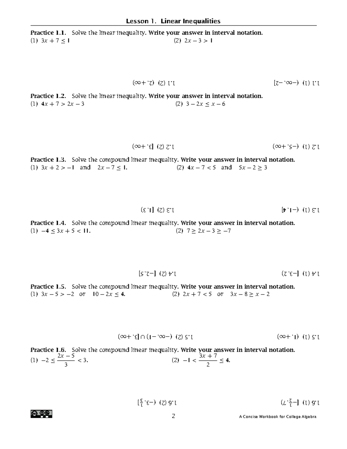 A Concise Workbook for College Algebra - Lesson 1. Linear Inequalities ...
