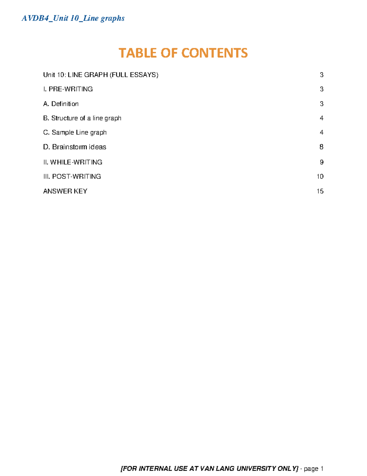 [Official] AVDB4 Unit 10 Line Graphs Full essay - TABLE OF CONTENTS ...