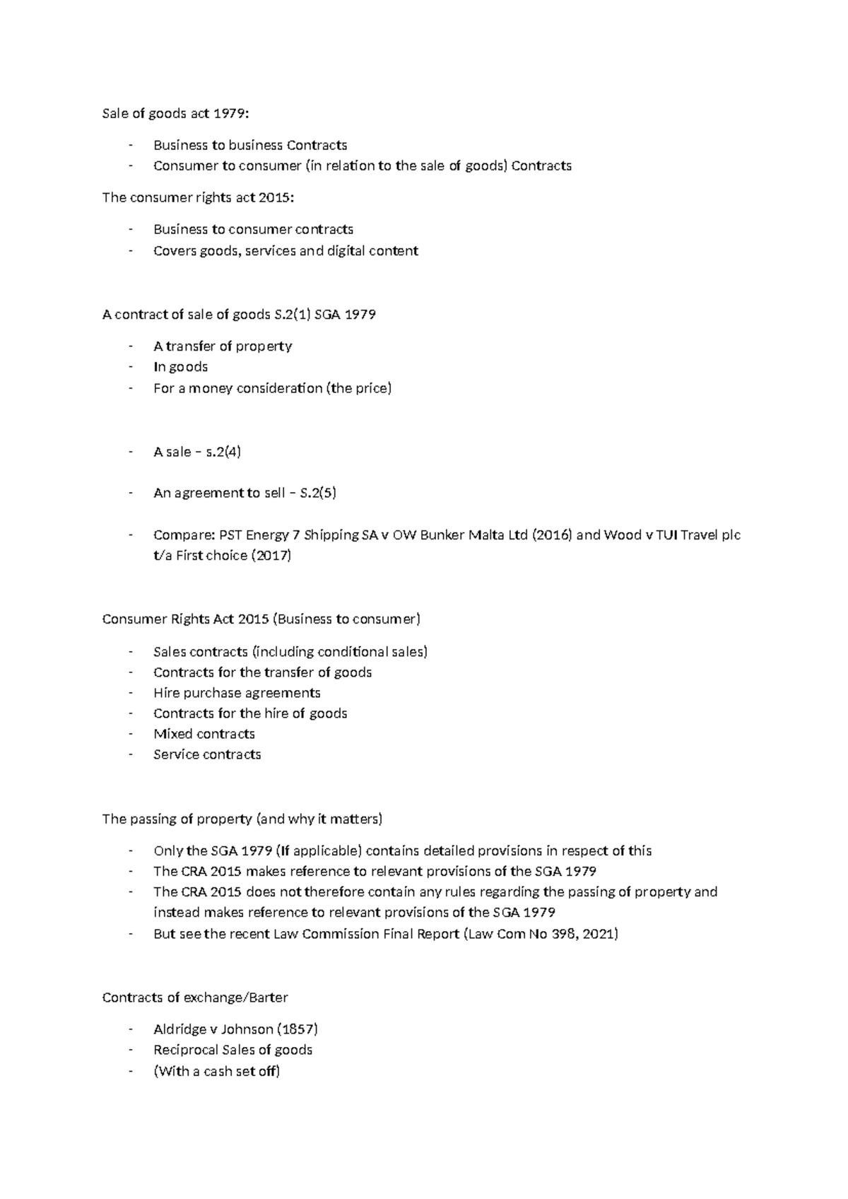 Commercial Law Lecture 1 - Sale of goods act 1979: - Business to ...