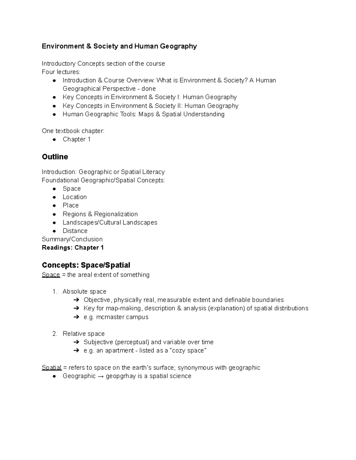 Envsocty 1HB3 - Lecture 02 notes - Environment & Society and Human ...