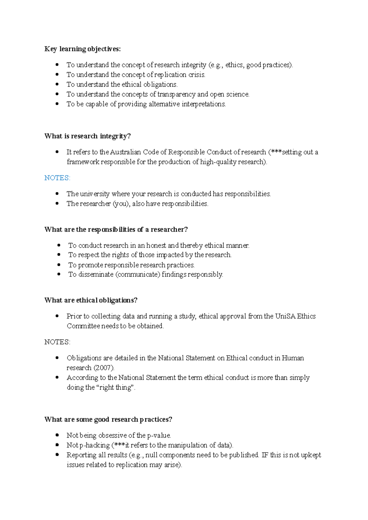 WEEK 8 - Best research practices - Key learning objectives: To ...