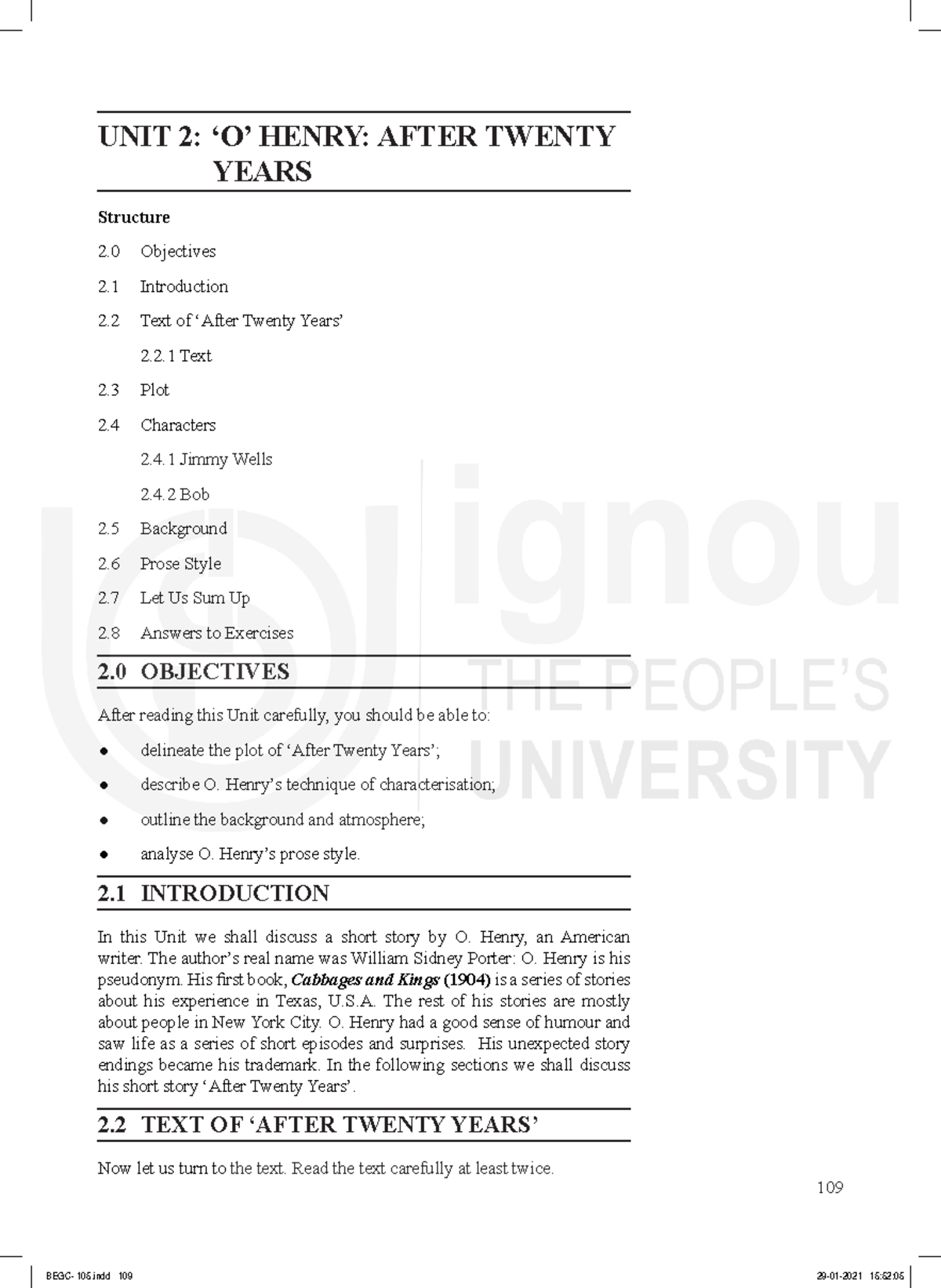 Unit-2 - Student notes - 109 UNIT 2: ‘O’ HENRY: AFTER TWENTY YEARS ...
