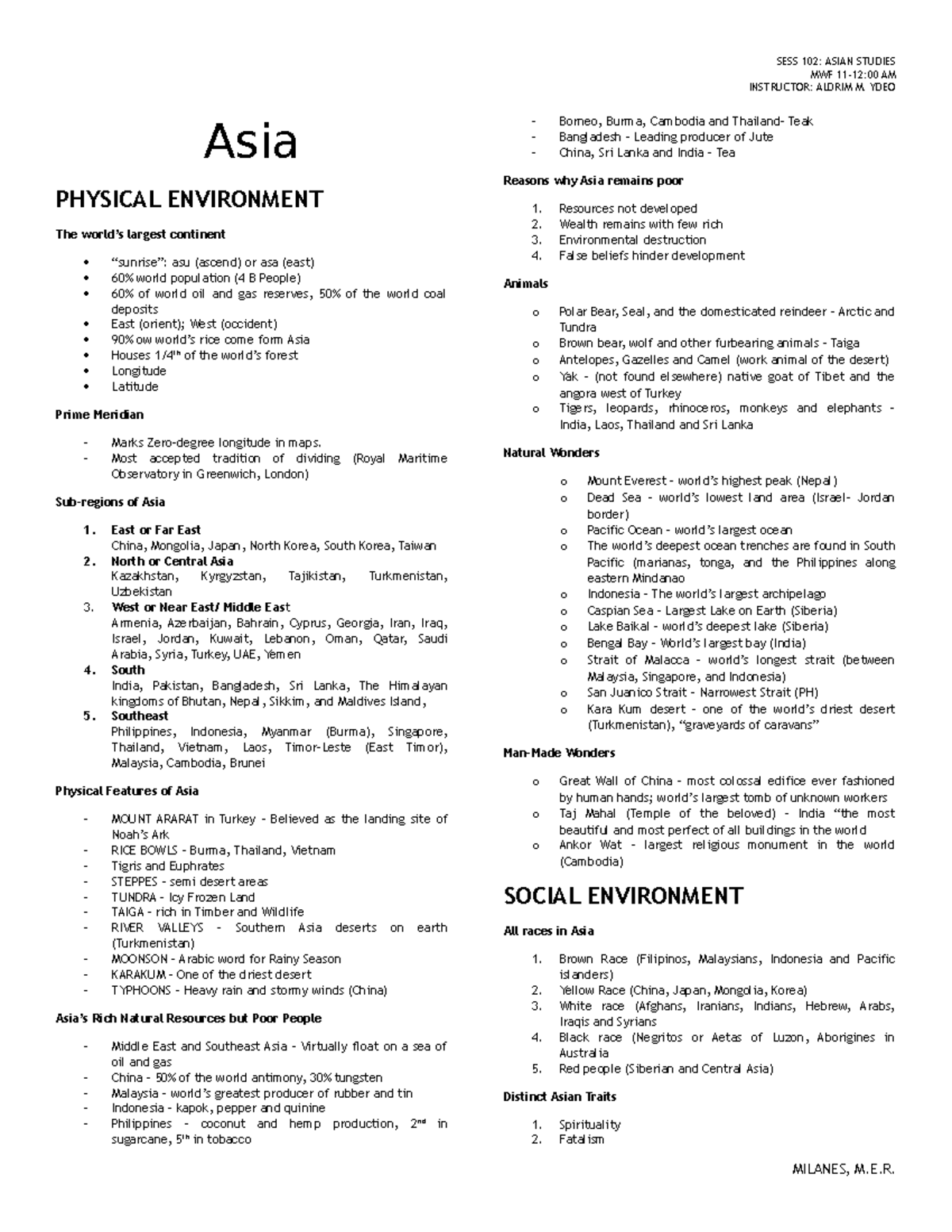 Asian Studies Notes - SESS 102: ASIAN STUDIES MWF 11-12:00 AM ...