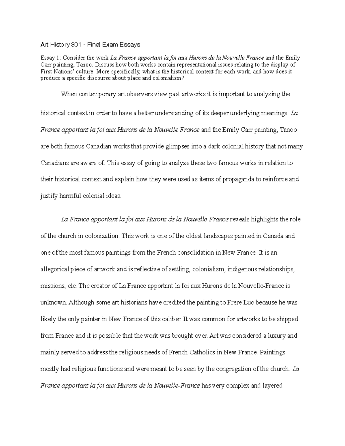 Final Exam 2019, questions and answers - Art History 301 - Final Exam ...