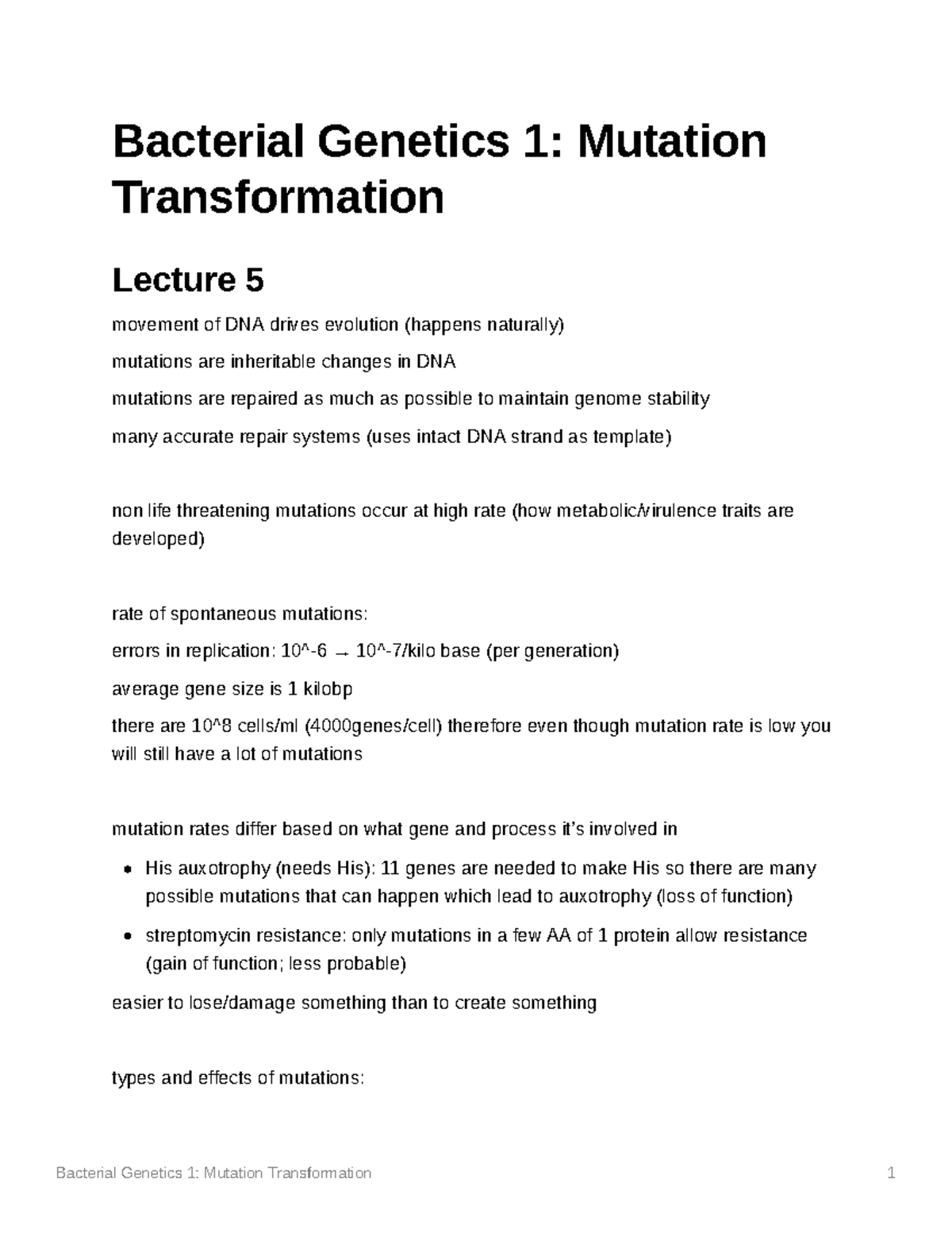 Bacterial Genetics Mutation Transformation - Bacterial Genetics 1 ...