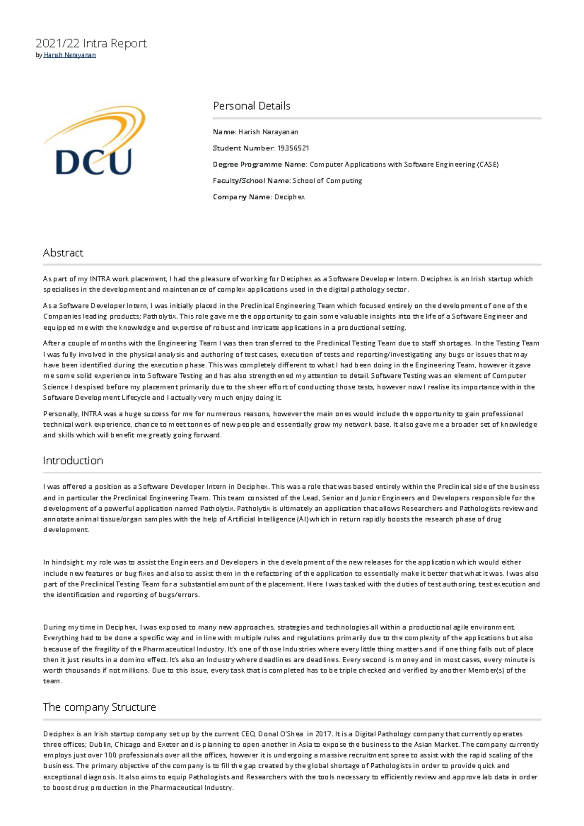 Intra-report - Intra Report - 2021/22 Intra Report by Harish Narayanan ...