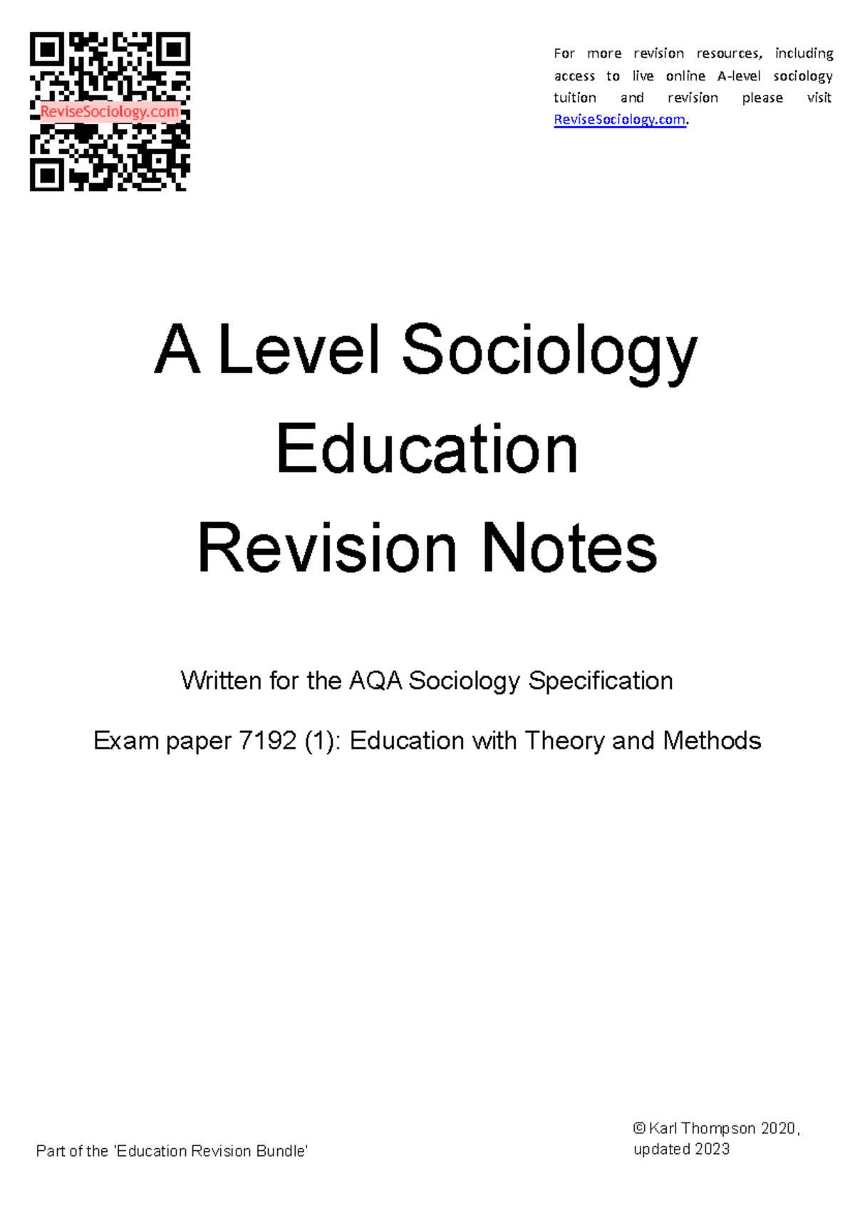 1. Education Revision Notes 2023 - A Level Sociology Education Revision ...