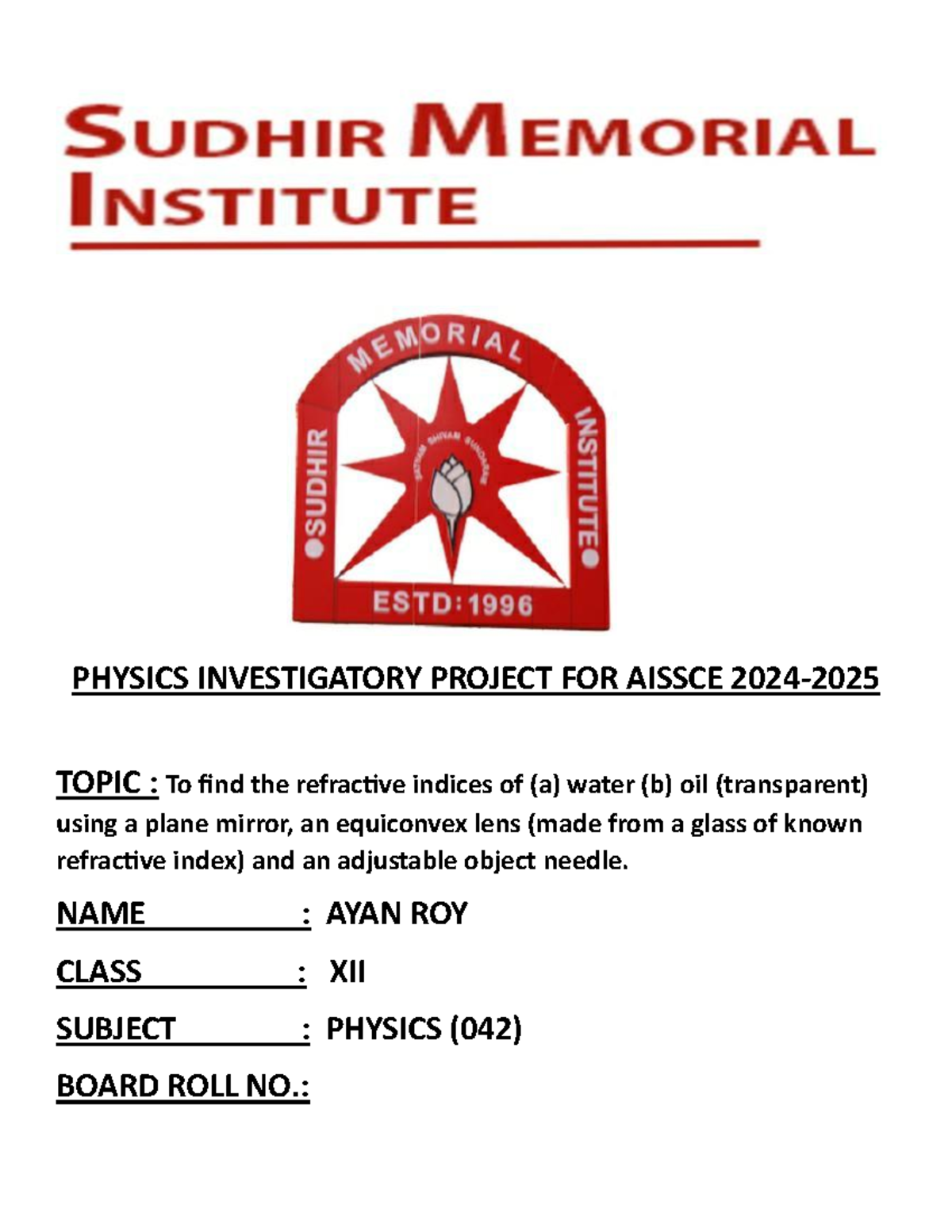 Physics project full - PHYSICS INVESTIGATORY PROJECT FOR AISSCE 2024 ...