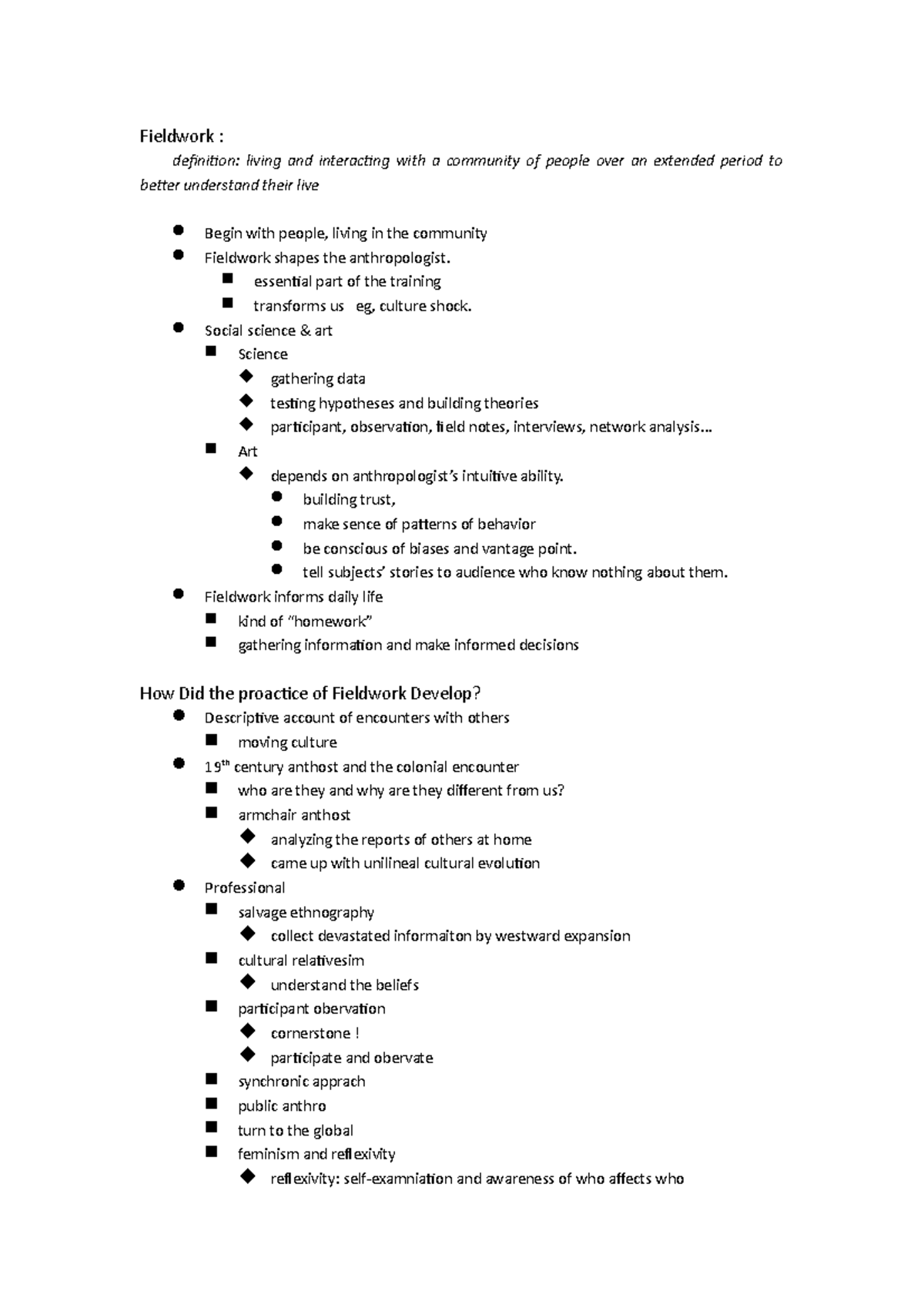 Fieldwork. 8:31 - Fieldwork : definition: living and interacting with a ...