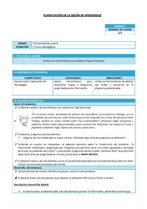 EPT1- Unidad 1 - PLANIFICACIÓN DE LA SESIÓN DE APRENDIZAJE SESION APRENDIZAJE - PLANIFICACIÓN DE ...