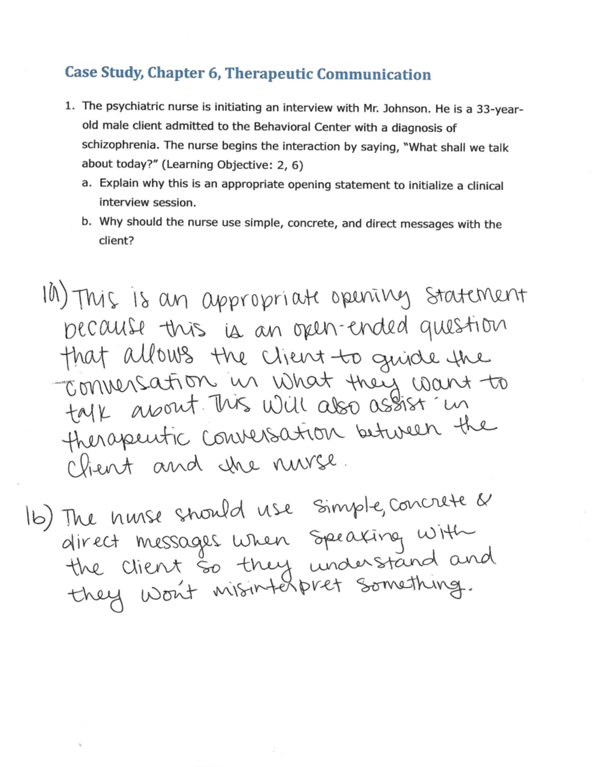 Mental Health Case Study Chapter 6 - NSRG 126 - Studocu