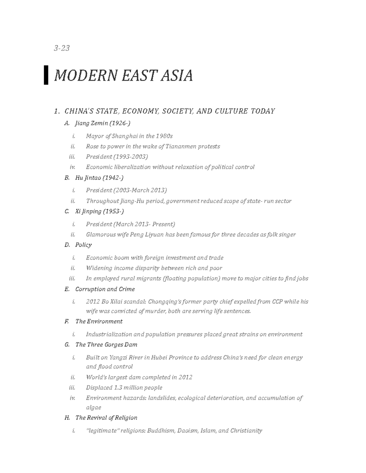 Modern East Asia Notes 3-23 - 3- MODERN EAST ASIA 1. CHINA’S STATE ...