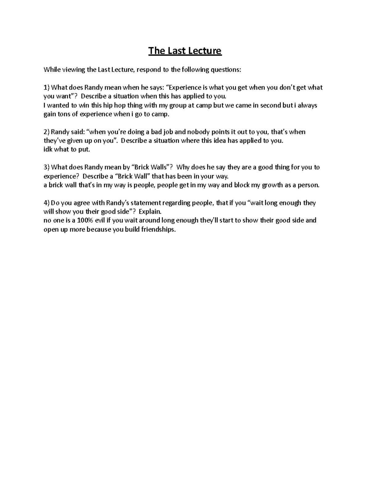 The Last Lecture - - Studocu