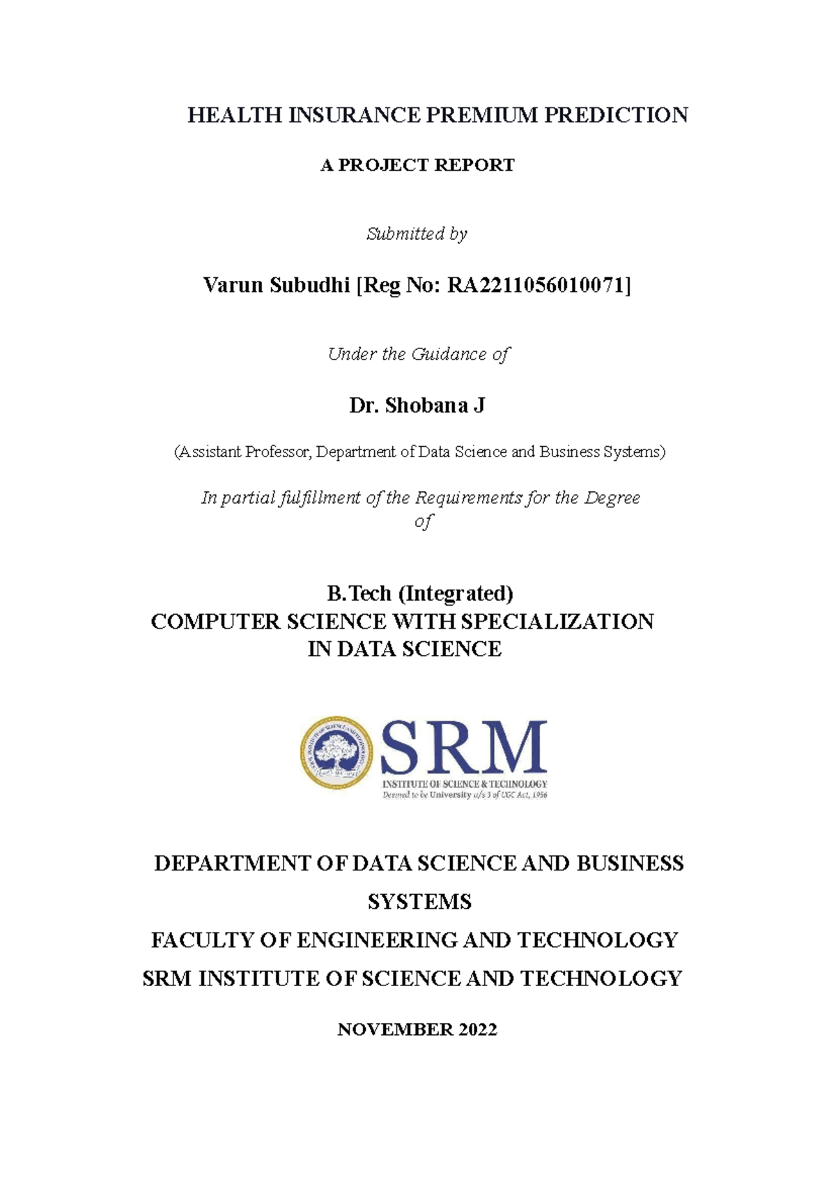 Fds report - good - HEALTH INSURANCE PREMIUM PREDICTION A PROJECT ...