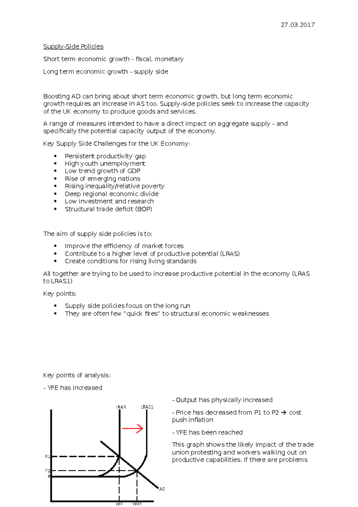 E 27 - Lesson notes for macroeconomics - 27. Supply-Side Policies Short ...