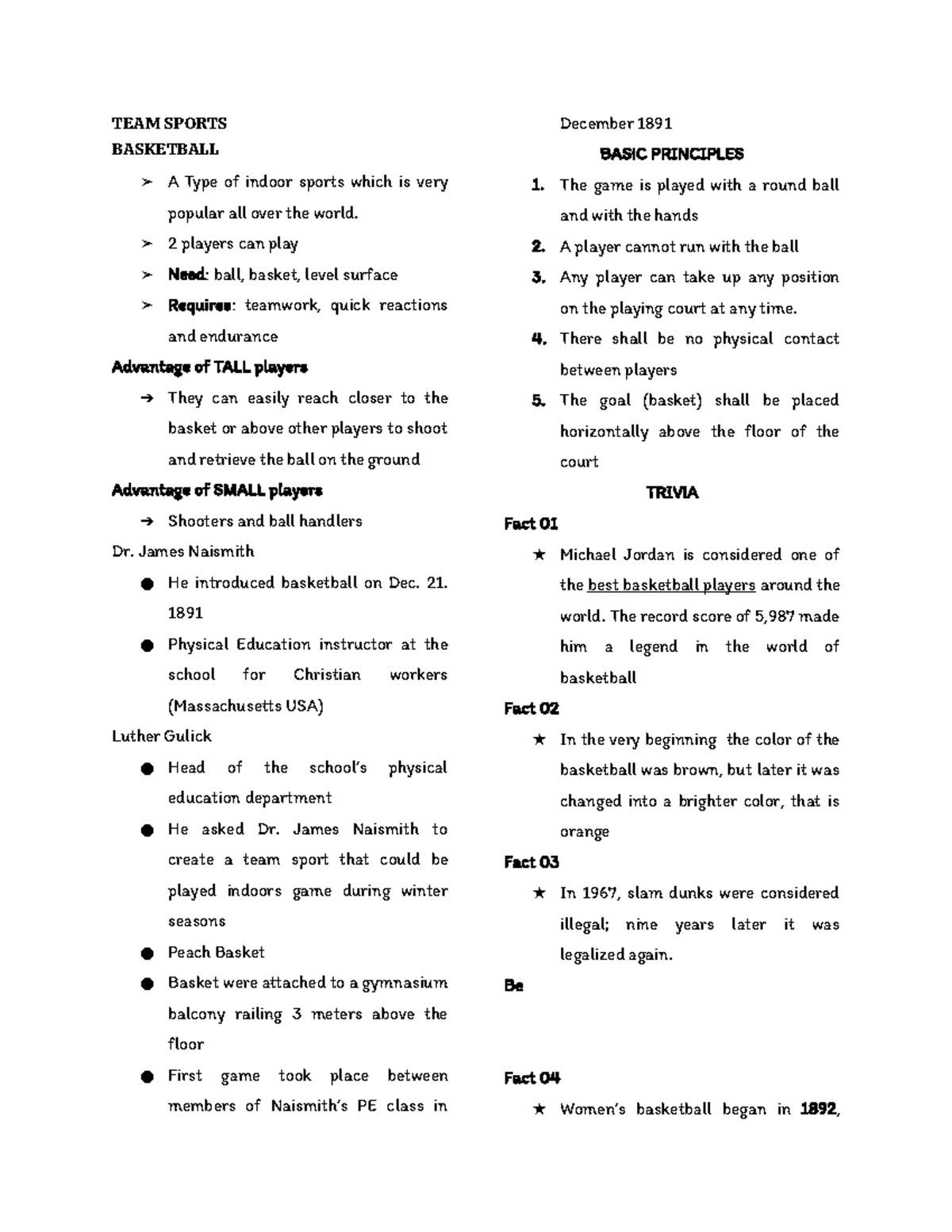 Sports - Physical Education - TEAM SPORTS BASKETBALL A Type of indoor ...