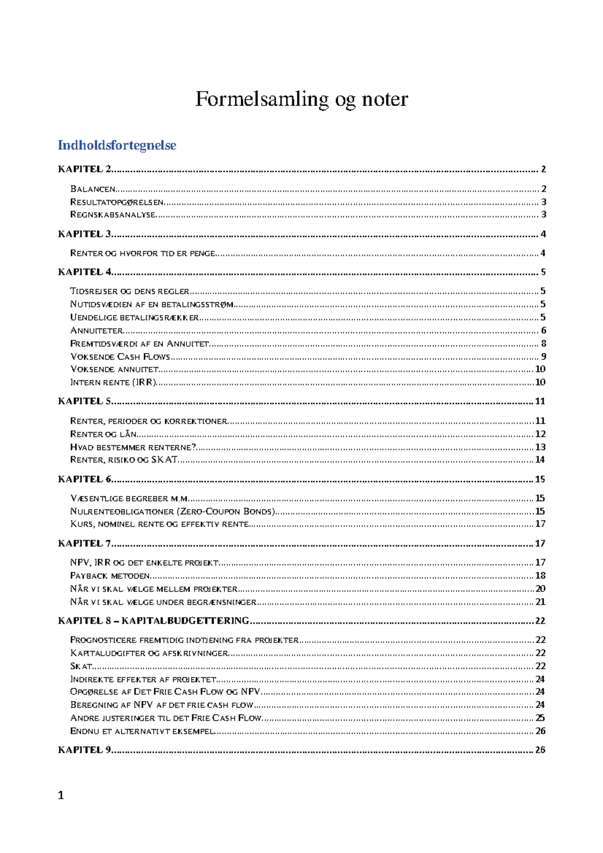 Investering og Finansiering formelsamling - Københavns - Studocu