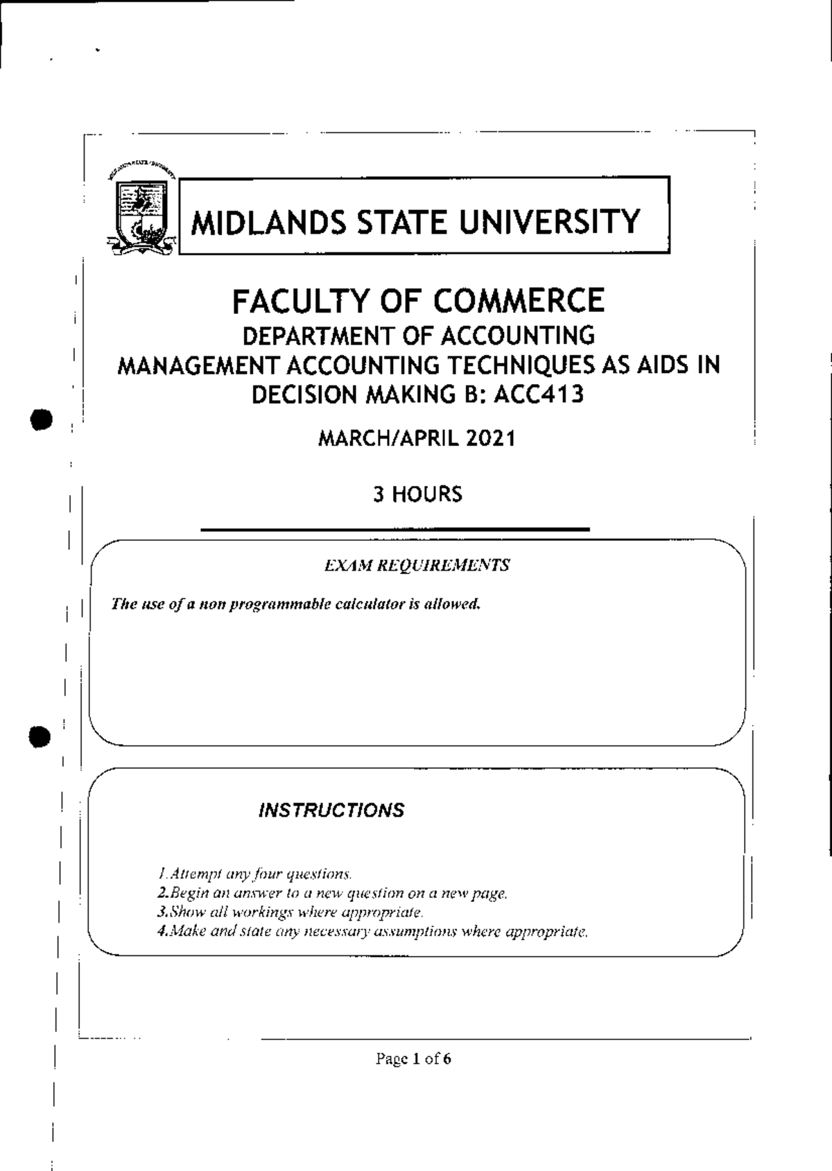 ACC413 APR 2021 - MIDLANDS STATE UNIVERSITY FACULTY OF COMMERCE ...