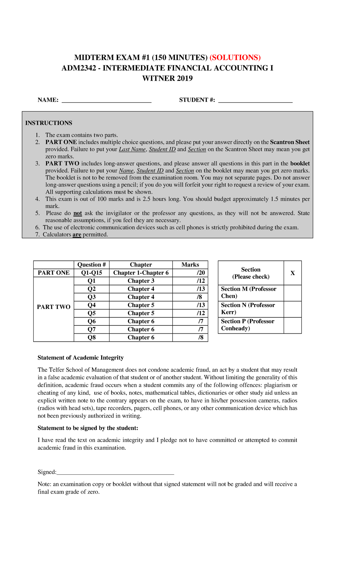 2019 winter midterm 1 - MIDTERM EXAM #1 (150 MINUTES) (SOLUTIONS ...