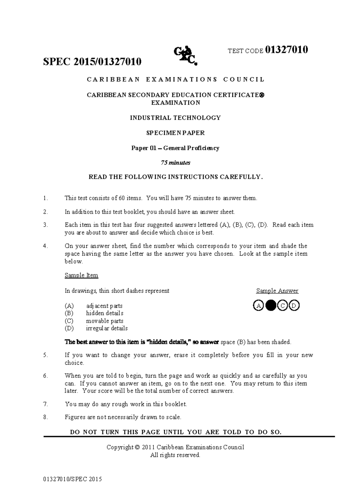 Paper 1 - 2015 EET- Solution Guide - 01327010/SPEC 2015 TEST CODE ...