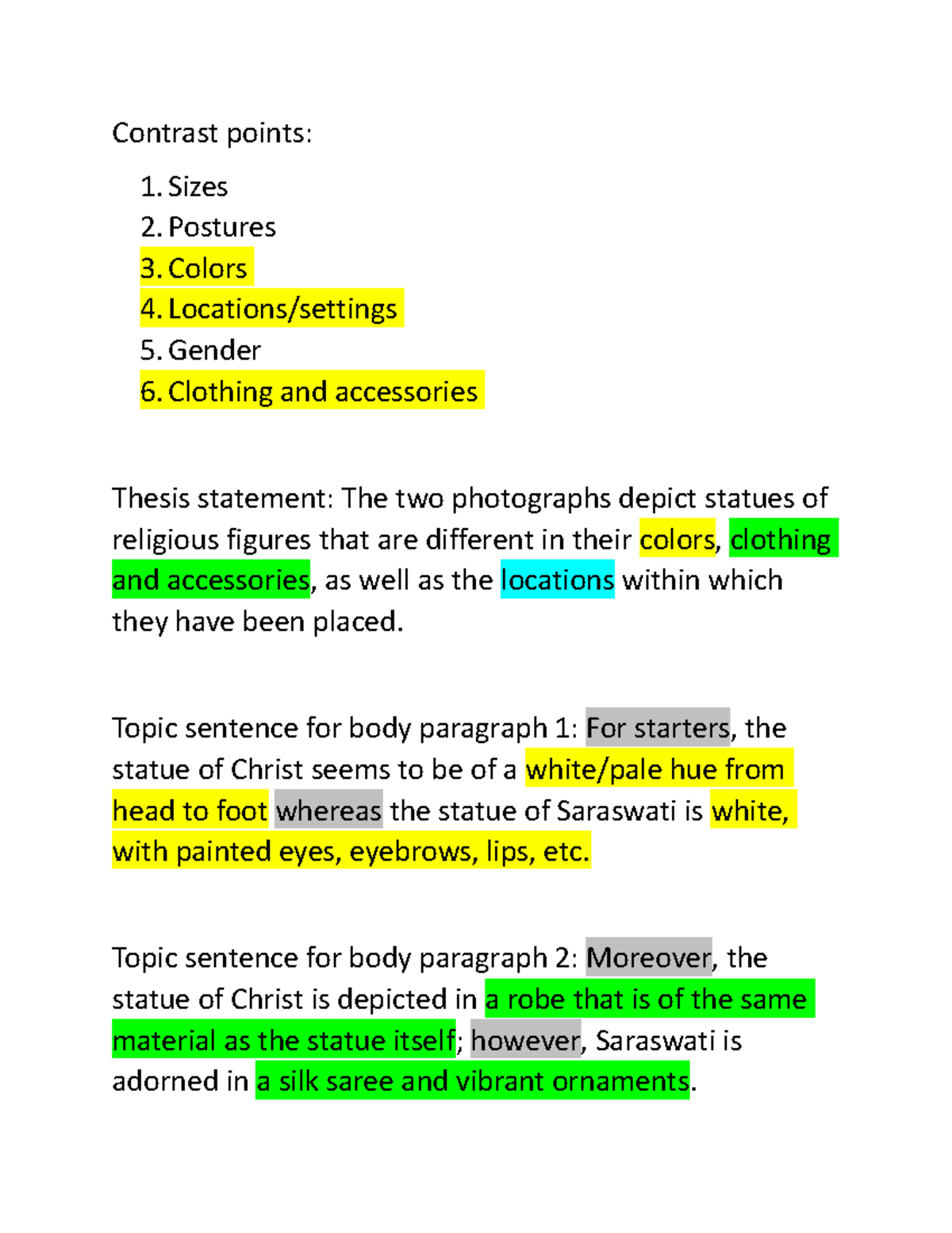 Contrast essay structure (classwork) - Contrast points: 1. Sizes 2 ...